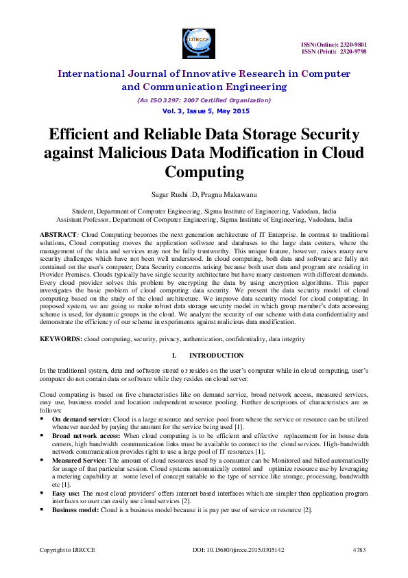 (PDF) Data Storage Security in Cloud Computing: A Survey