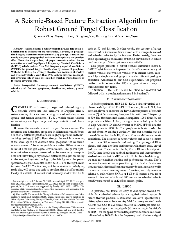 (PDF) A Seismic-Based Feature Extraction Algorithm for Robust Ground Target Classification