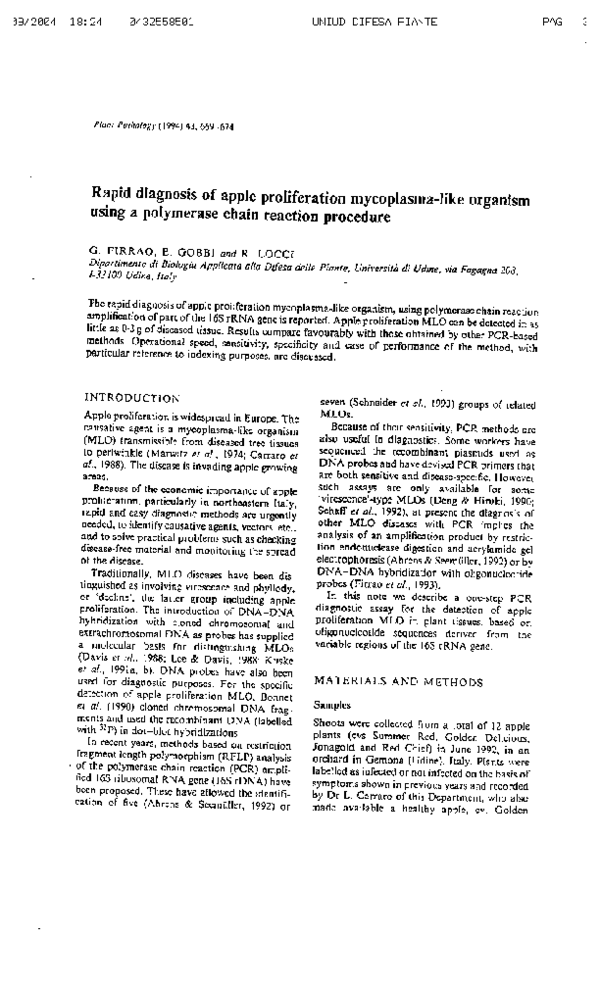 (PDF) Rapid diagnosis of apple proliferation mycoplasma-like organism ...