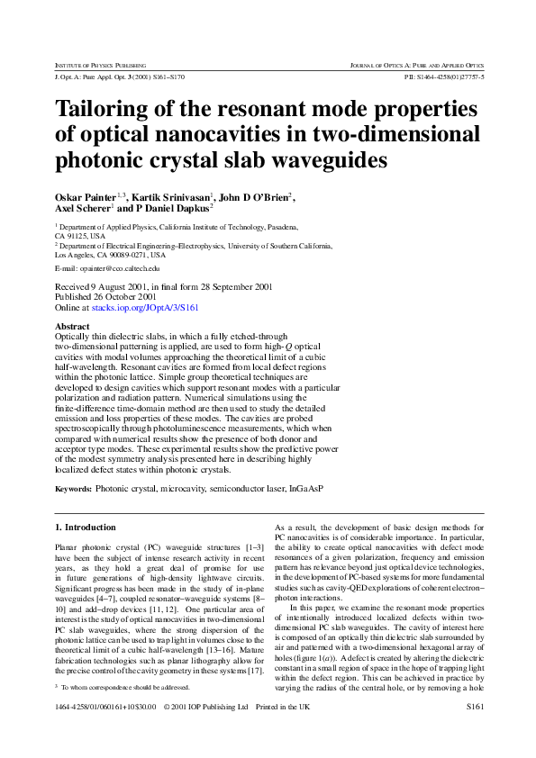 (PDF) Tailoring of the resonant mode properties of optical nanocavities ...