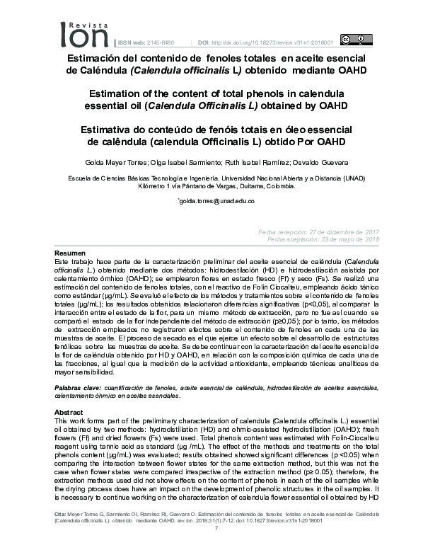 (PDF) Estimación del contenido de fenoles totales en aceite esencial de ...