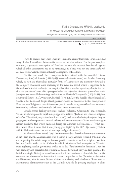 (PDF) TAMER, Georges, and MÄNNLE, Ursula, eds. - The concept of freedom ...