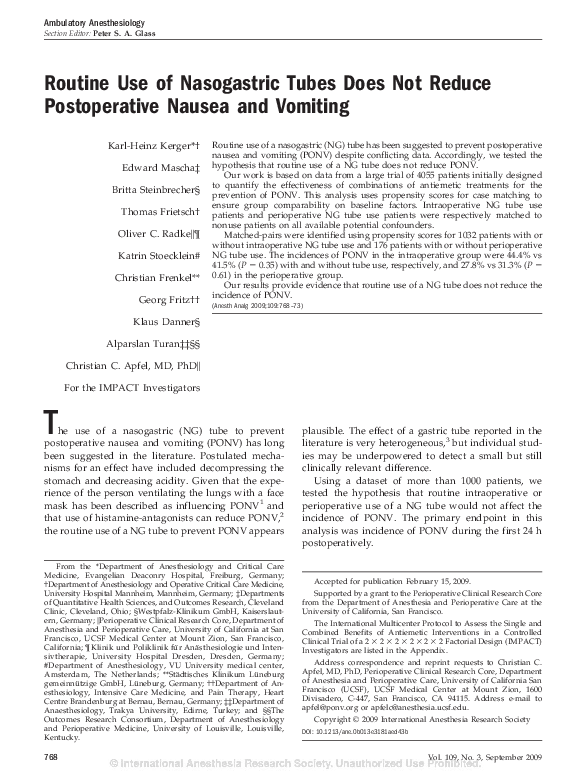 (PDF) Routine Use of Nasogastric Tubes Does Not Reduce Postoperative ...