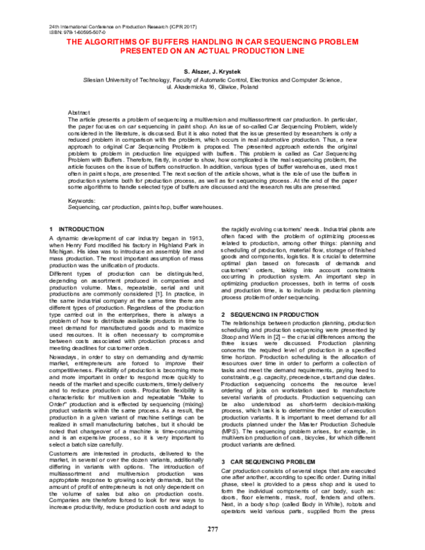Pdf Algorithms For Buffer Handling In Car Sequencing