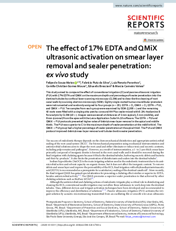 (PDF) The effect of 17% EDTA and QMiX ultrasonic activation on smear ...
