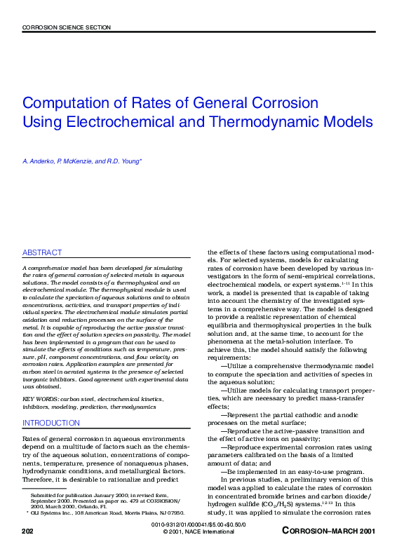 (PDF) Computation of Rates of General Corrosion Using Electrochemical ...