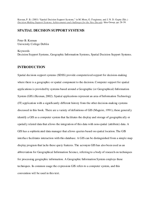 (PDF) Spatial Decision Support Systems