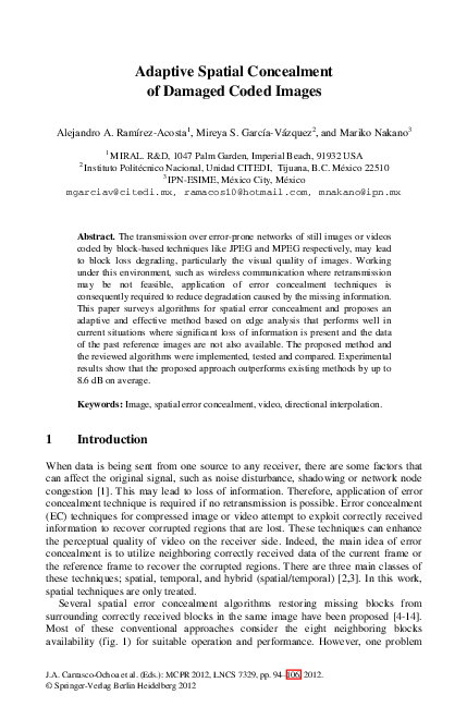 (PDF) Adaptive Spatial Concealment of Damaged Coded Images