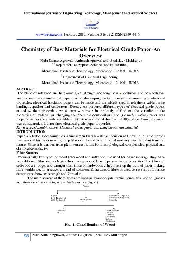 (PDF) Chemistry of Raw Materials for Electrical Grade Paper-An Overview
