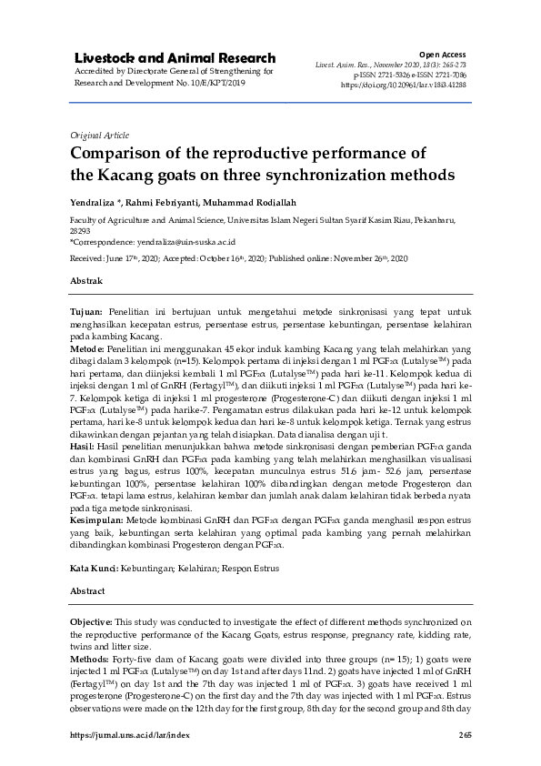 (PDF) Comparison of the reproductive performance of the Kacang goats on three synchronization ...