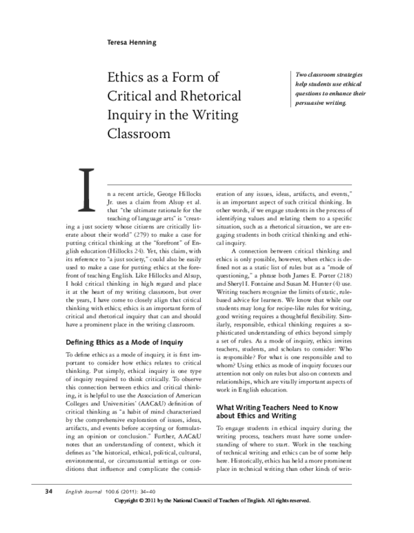(PDF) Ethics as a Form of Critical and Rhetorical Inquiry in the ...
