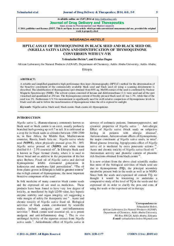 (PDF) HPTLC Assay of Thymoquinone in Black Seed and Black Seed Oil ...