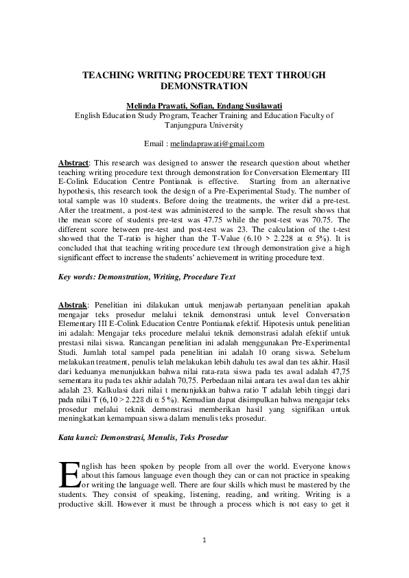 (PDF) Teaching Writing Procedure Text Through Demonstration