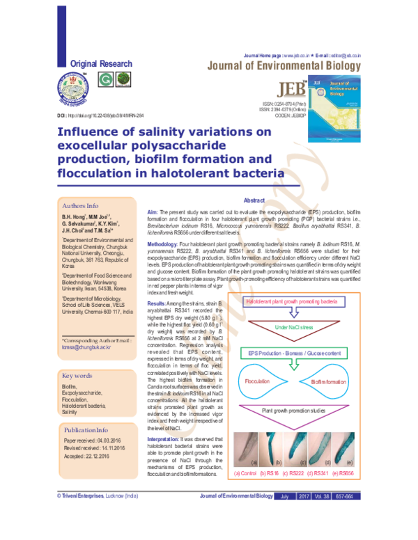 (PDF) Influence of salinity variations on exocellular polysaccharide ...