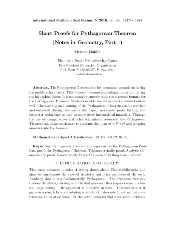 (PDF) Short Proofs for Pythagorean Theorem