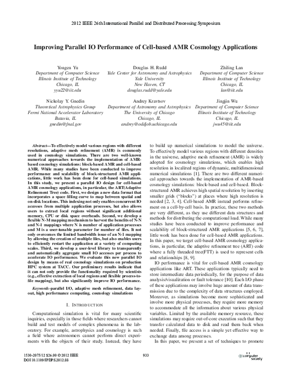 (PDF) Improving Parallel IO Performance of Cell-based AMR Cosmology Applications | Zhiling Lan ...