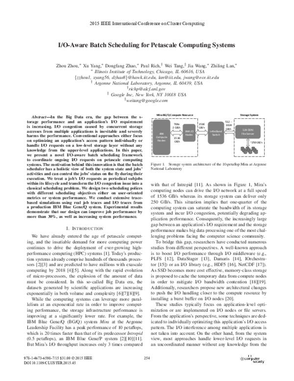 (PDF) I/O-Aware Batch Scheduling for Petascale Computing Systems | Zhiling Lan - Academia.edu