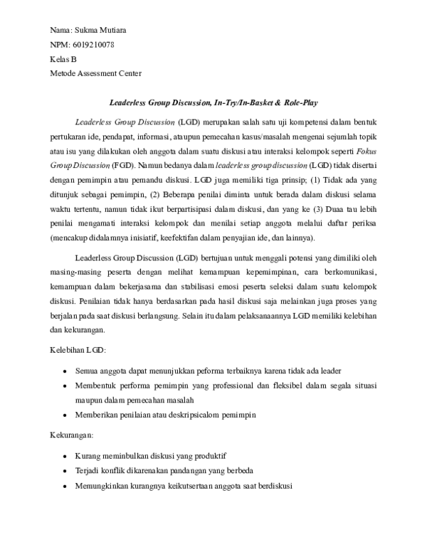 (PDF) Leaderless Group Discussion (LGD), In-Try & Role-Play