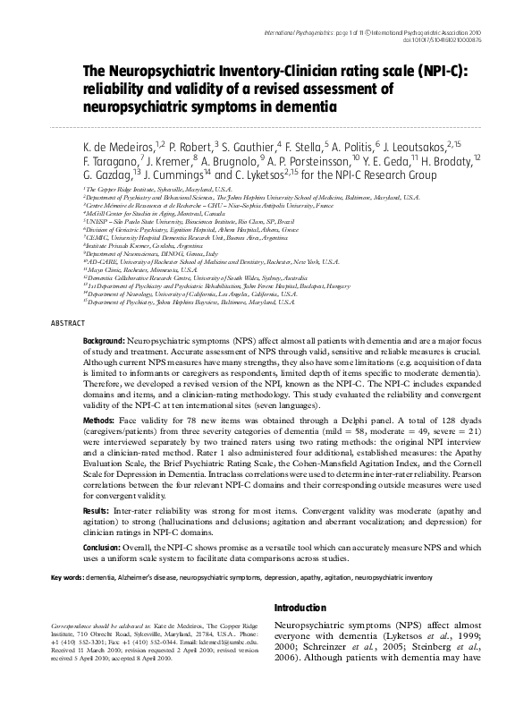 (PDF) The Neuropsychiatric Inventory-Clinician rating scale (NPI-C ...