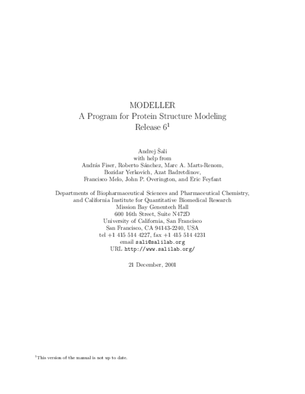 (PDF) MODELLER A Program for Protein Structure Modeling Release 61