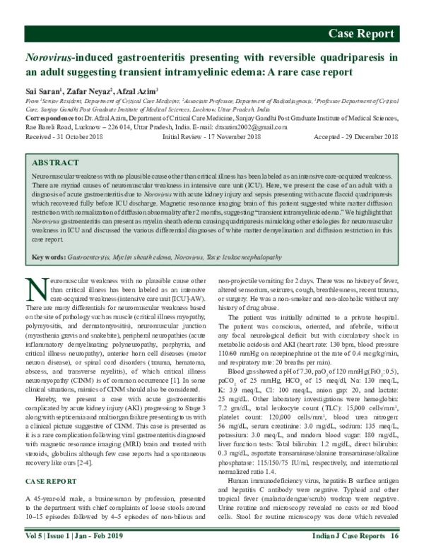 (PDF) Norovirus-Induced Gastroenteritis Presenting with Reversible ...