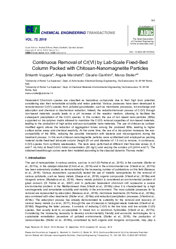 (PDF) Continuous Removal of Cr(vi) by Lab-scale Fixed-bed Column Packed with Chitosan ...