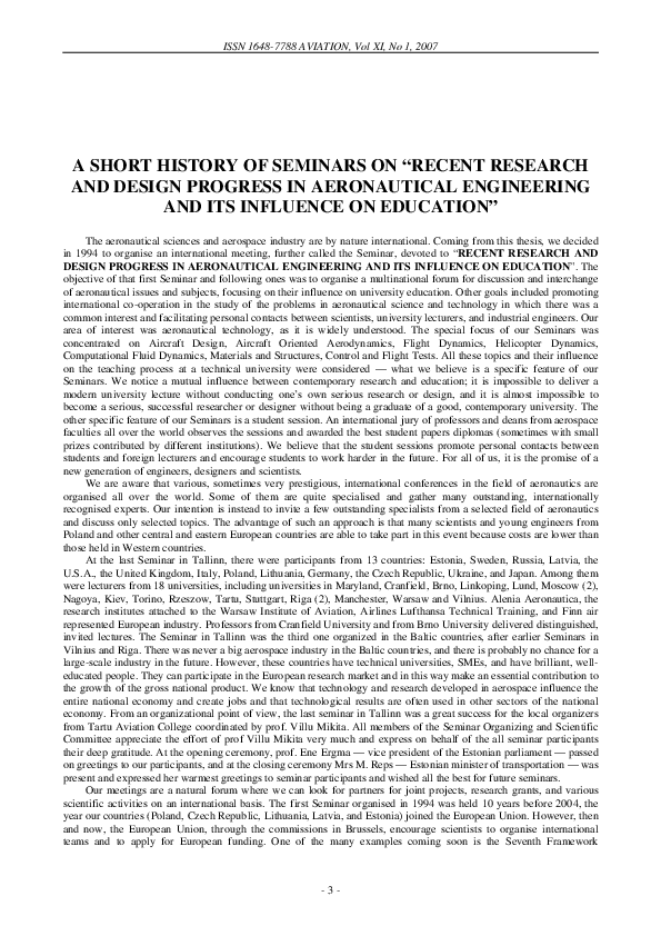 (PDF) A Short History of Seminars on “Recent Research and Design ...
