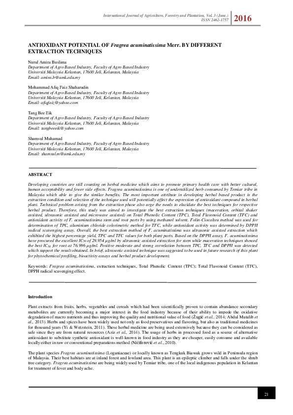 (PDF) Antioxidant potential of Fragrea acuminatissima Merr. by ...