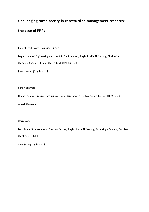 (DOC) Challenging complacency in construction management research: the ...