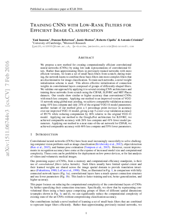 Pdf Training Cnns With Low Rank Filters For Efficient Image Classification Trained Models