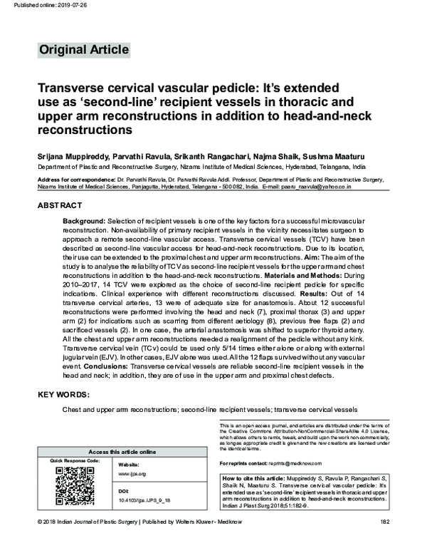 (PDF) Transverse cervical vascular pedicle: It's extended use as ...
