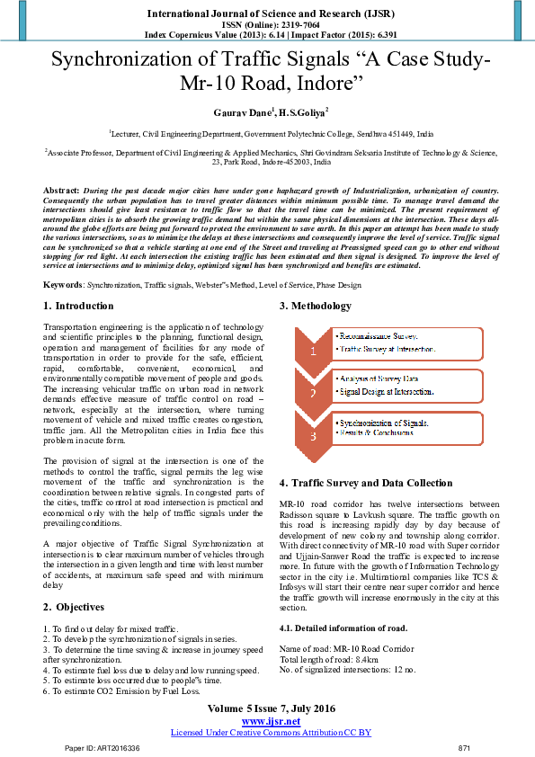 (PDF) Synchronization of Traffic Signals "A Case Study-Mr-10 Road, Indore