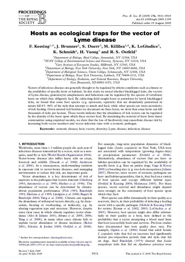 (PDF) Hosts as ecological traps for the vector of Lyme disease