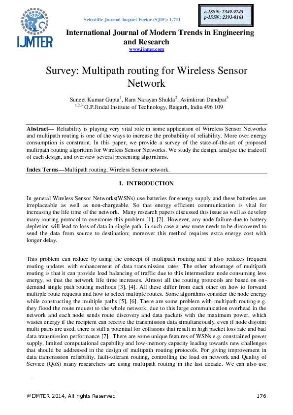 (PDF) Survey: Multipath routing for Wireless Sensor Network