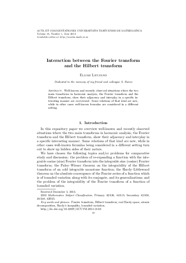 (PDF) Interaction between the Fourier transform and the Hilbert transform