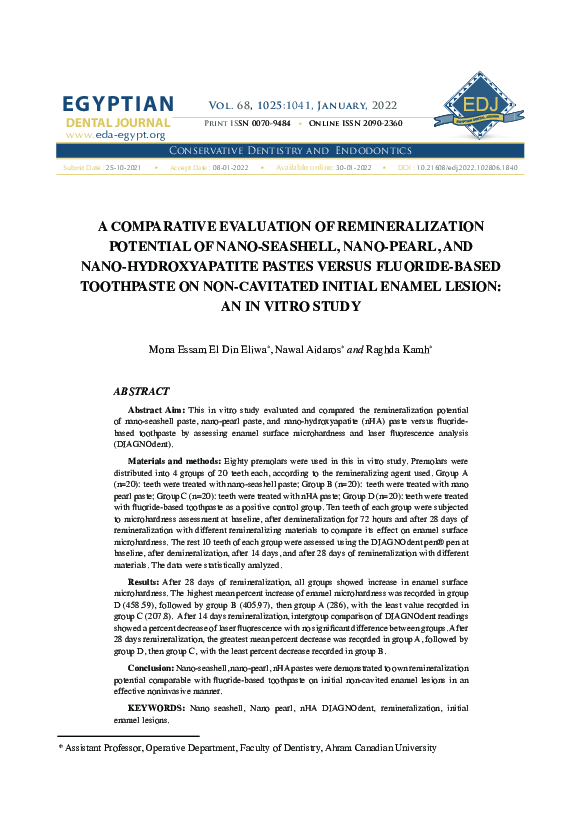 (PDF) A Comparative Evaluation of Remineralization Potential of Nano-Seashell, Nano-Pearl, and ...