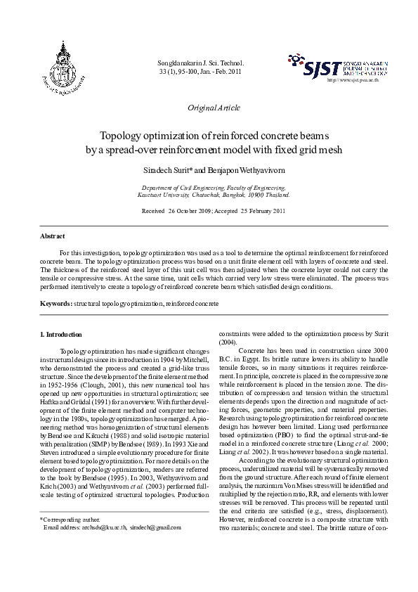 Pdf Topology Optimization Of Reinforced Concrete Beams By A Spread