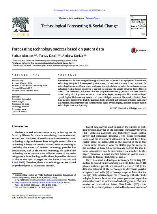 (PDF) Forecasting technology success based on patent data