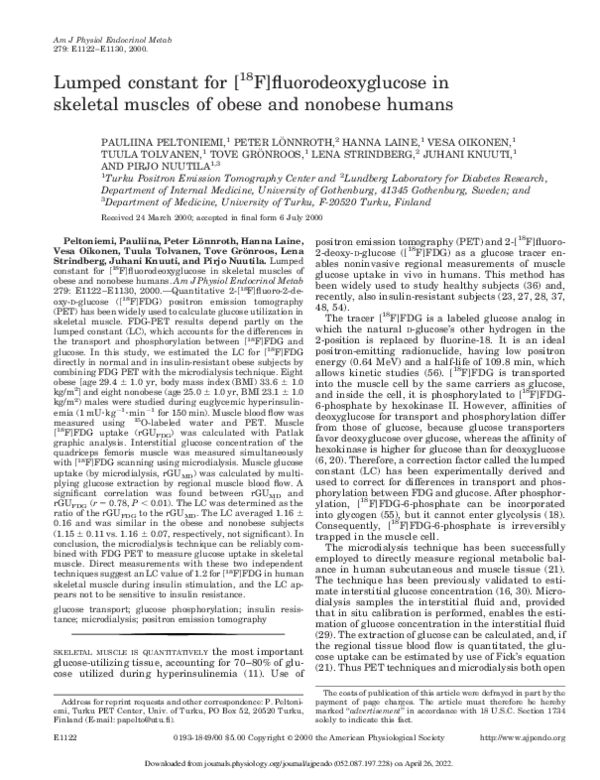 (PDF) Lumped constant for [18F]fluorodeoxyglucose in skeletal muscles ...