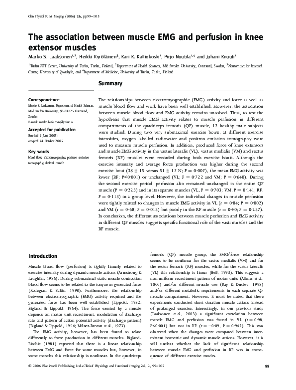 (PDF) The association between muscle EMG and perfusion in knee extensor ...