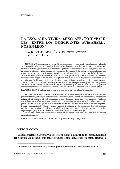 (PDF) La exogamia vivida: sexo, afecto y "papeles" entre los ...