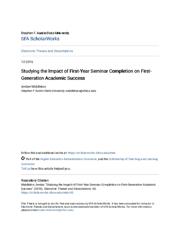 (PDF) Studying the Impact of First-Year Seminar Completion on First ...