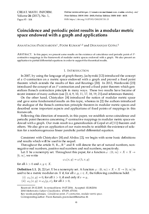 (PDF) Coincidence and periodic point results in a modular metric space ...