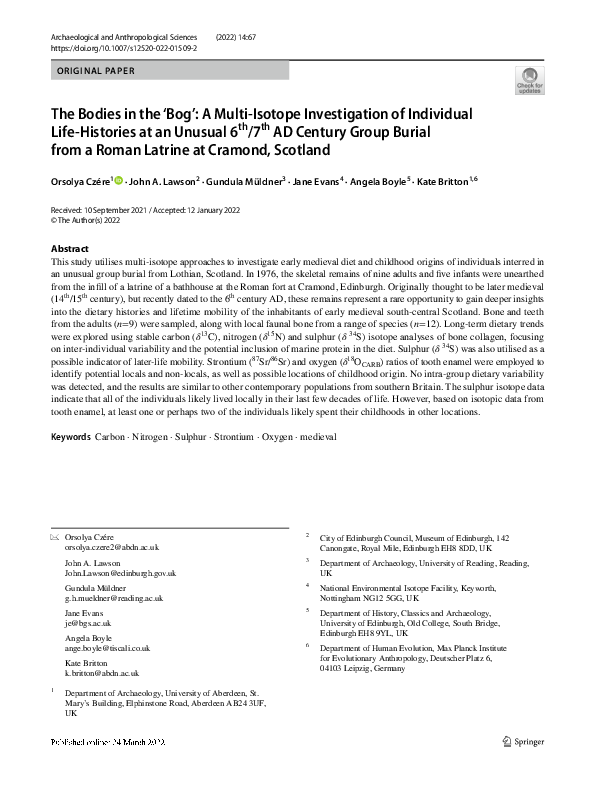 (PDF) The Bodies in the ‘Bog’: A Multi-Isotope Investigation of ...