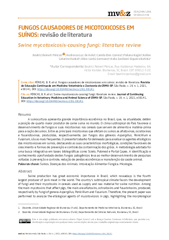 (PDF) Fungos causadores de micotoxicoses em suínos