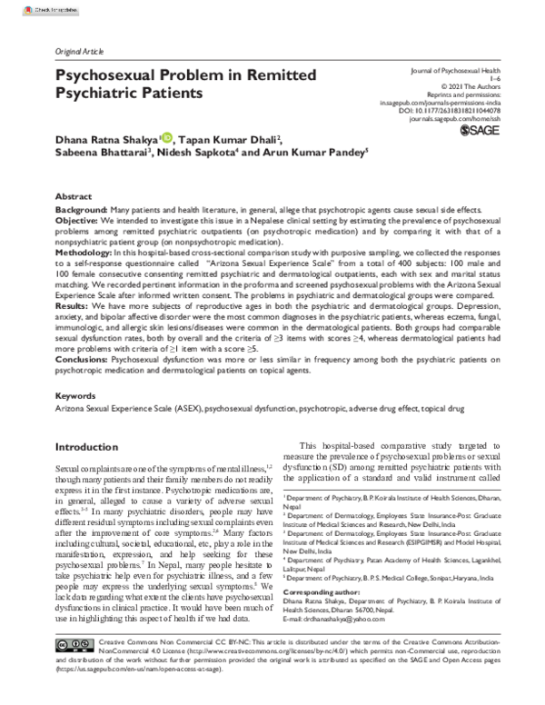 (PDF) Psychosexual Problem in Remitted Psychiatric Patients