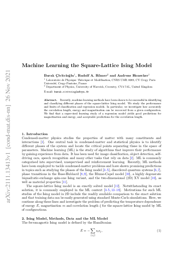 (PDF) Machine Learning the Square-Lattice Ising Model
