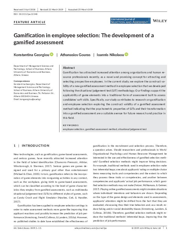 (PDF) Gamification in employee selection: The development of a gamified ...