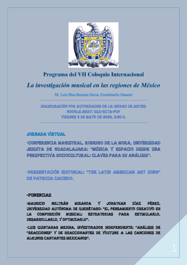 (PDF) Programa VII coloquio internacional La investigación musical en las regiones de México