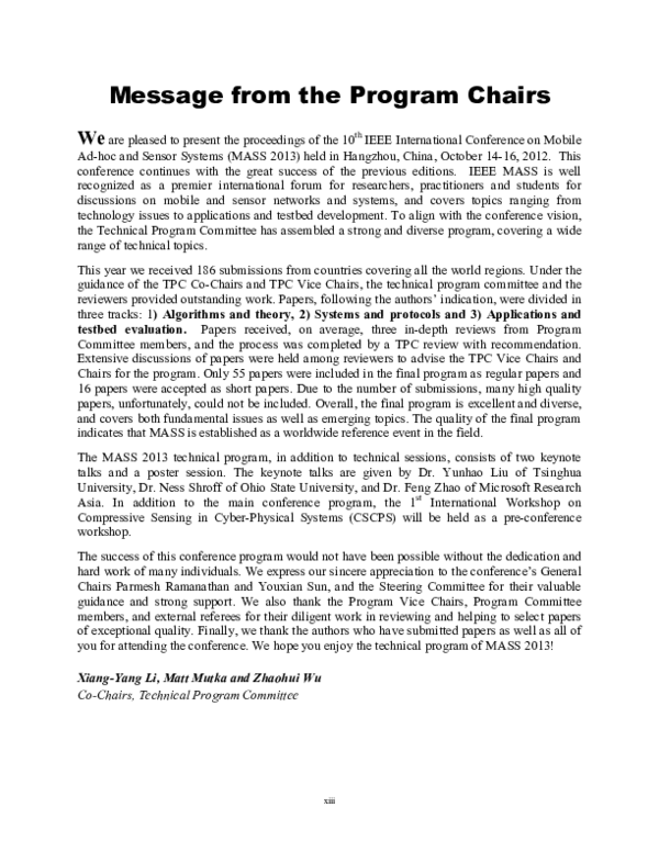 (PDF) Message from the program chairs